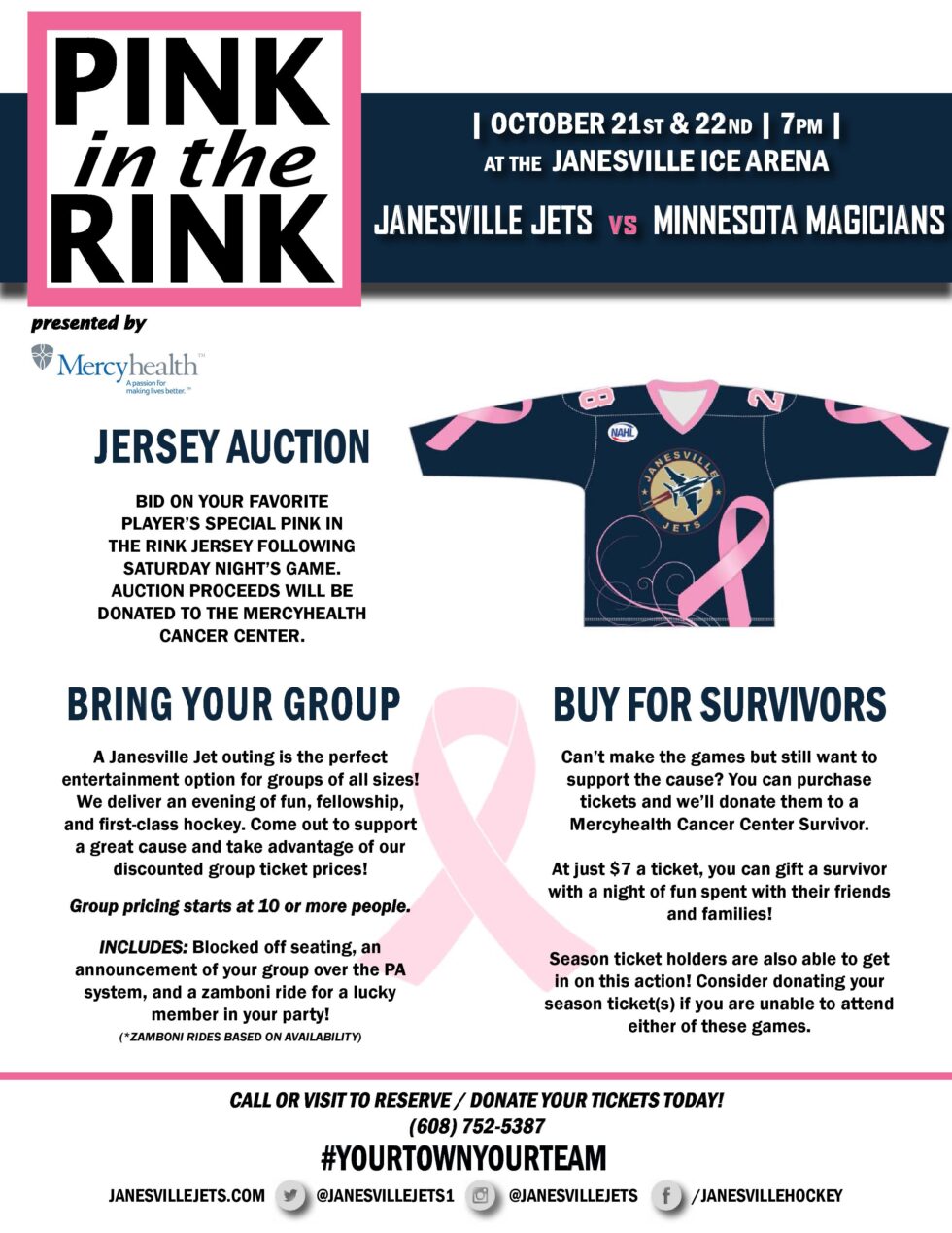 Jets Set for 7th Annual Pink in the Rink Weekend - JANESVILLE JETS